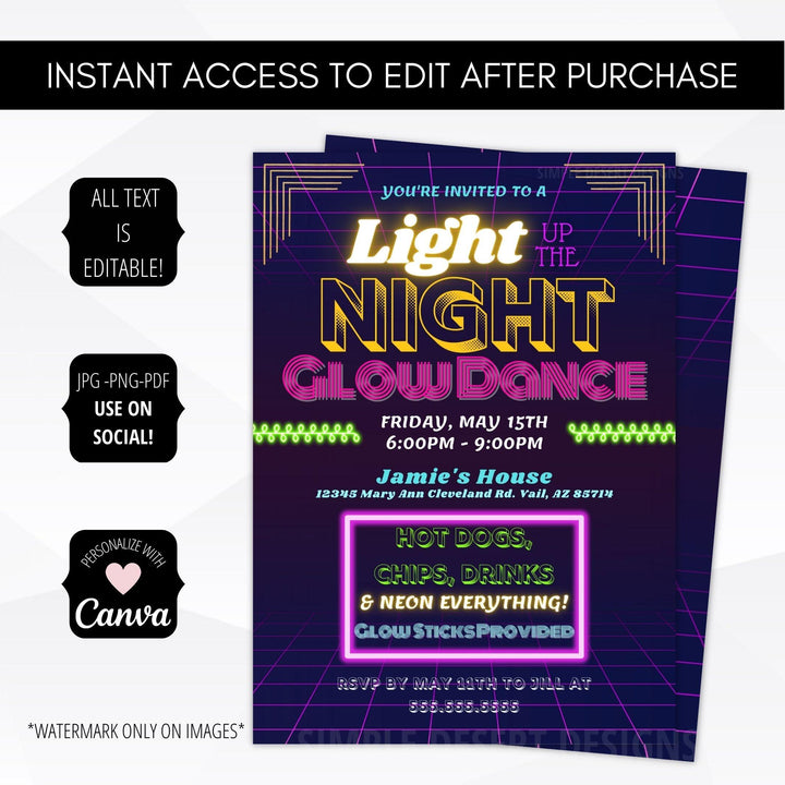 Light Up the Night Glow Dance Invitation | Simple Desert Designs