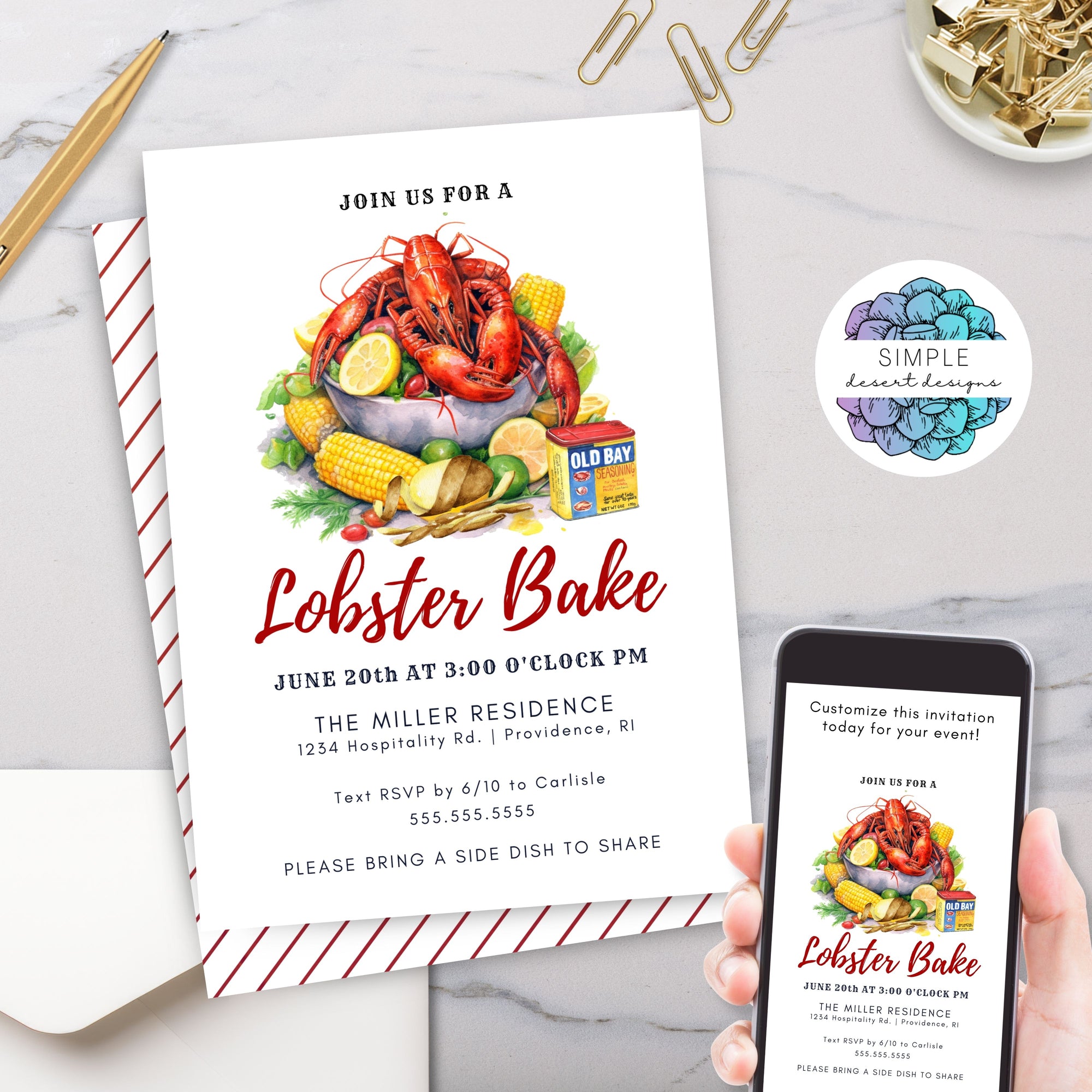 Lobster Boil Invitation Template - Simple Desert Designs