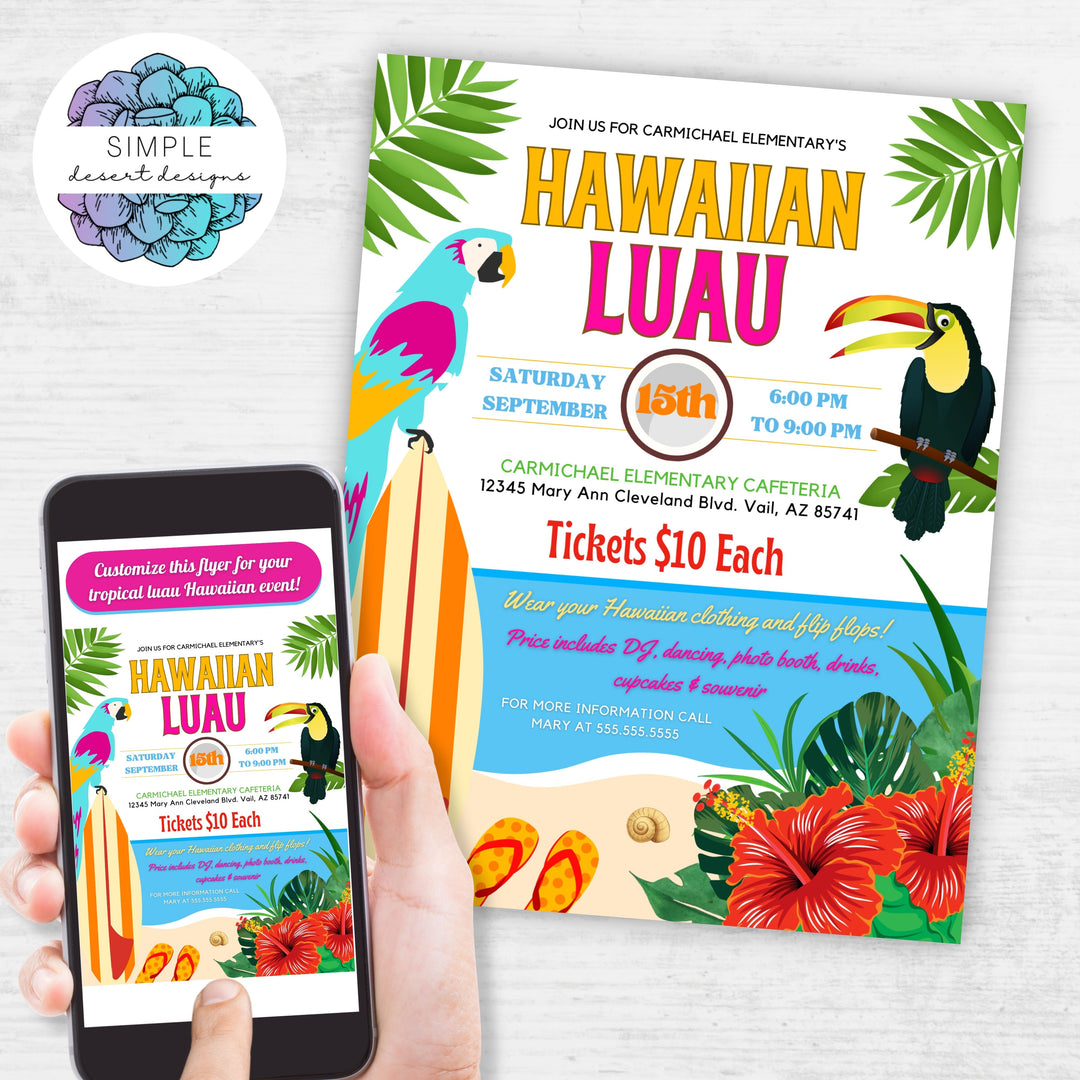 Luau Party PTA Fundraising Flyer Set | Simple Desert Designs