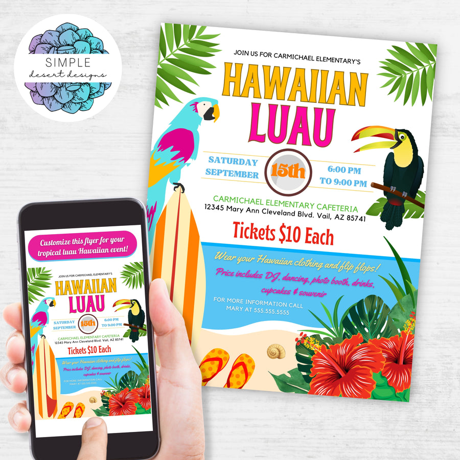 Luau Party PTA Fundraising Flyer Set – Simple Desert Designs