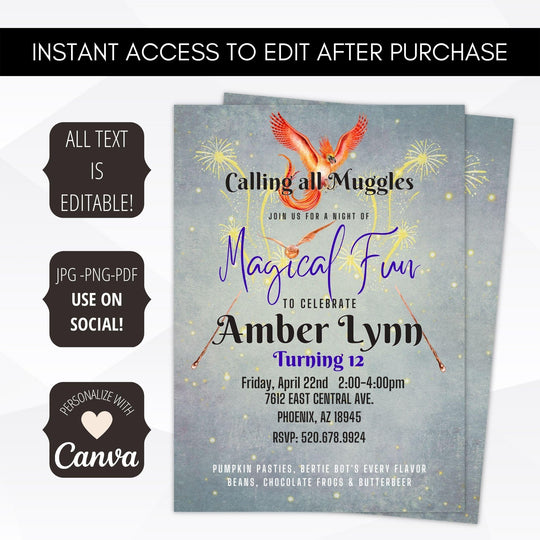 Phoenix Magical Fun Birthday Invitation | Simple Desert Designs