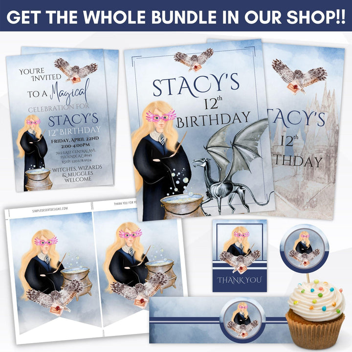 Loony Wizard Girl Birthday Invitation | Simple Desert Designs