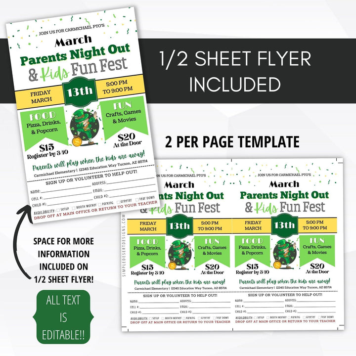 March Parents Night Out Flyer Set | Simple Desert Designs