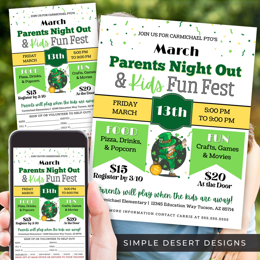 March Parents Night Out Flyer Set – Simple Desert Designs