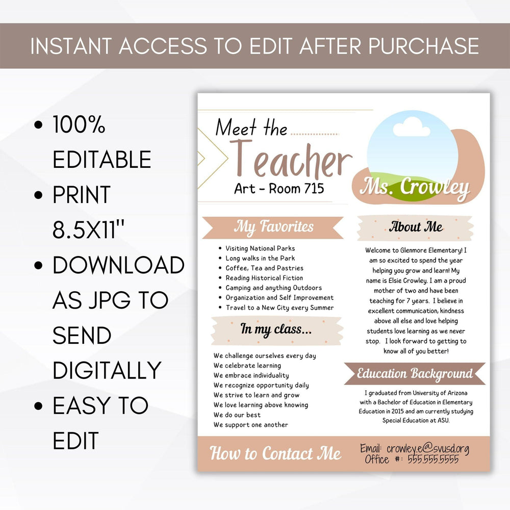 Boho Meet the Teacher Flyer Template - Simple Desert Designs