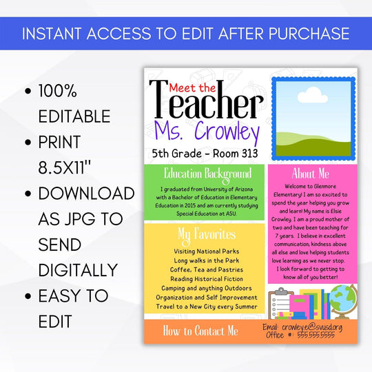 Colorful Photo Meet the Teacher Flyer | Simple Desert Designs