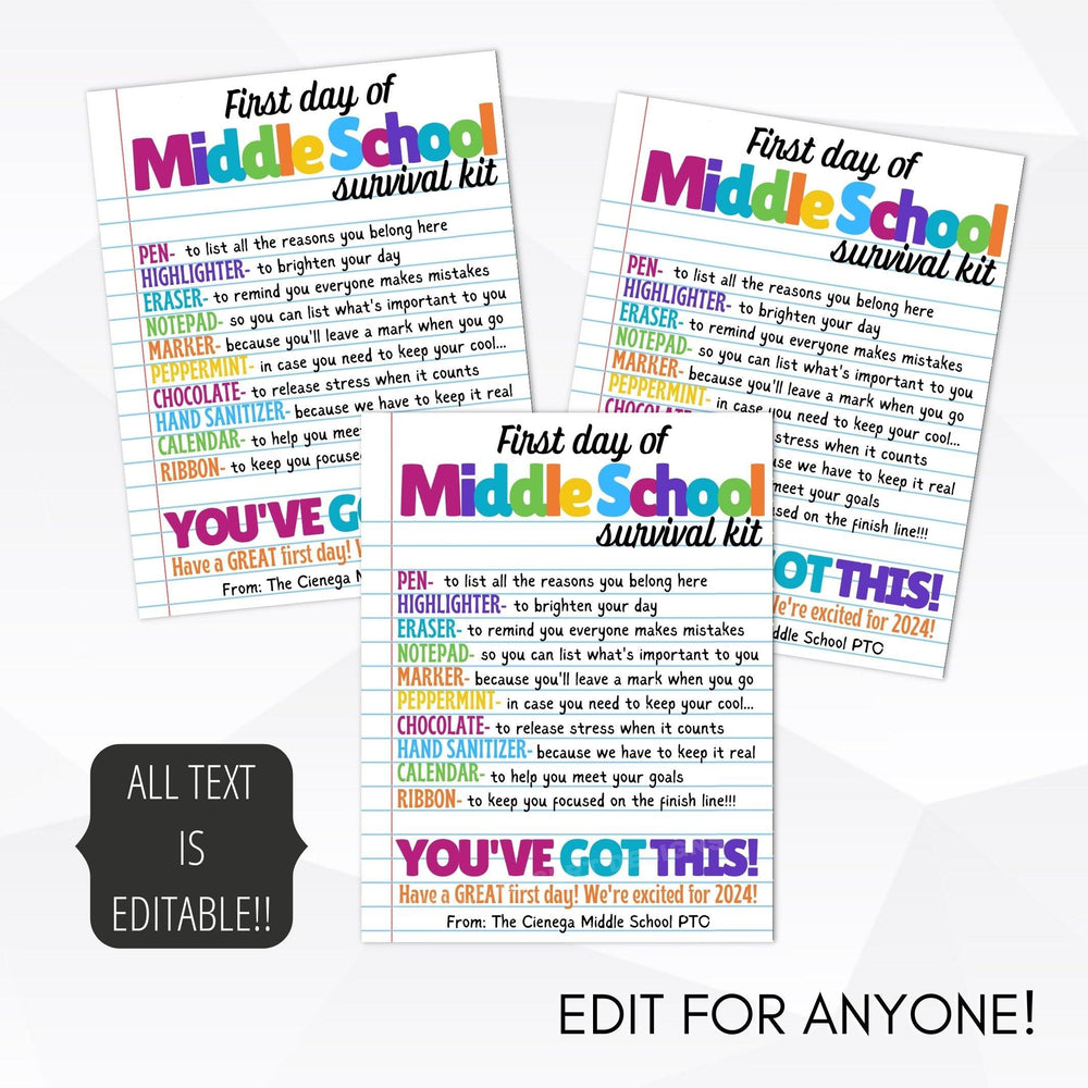 Middle School Survival Kit Gift Tag – Simple Desert Designs