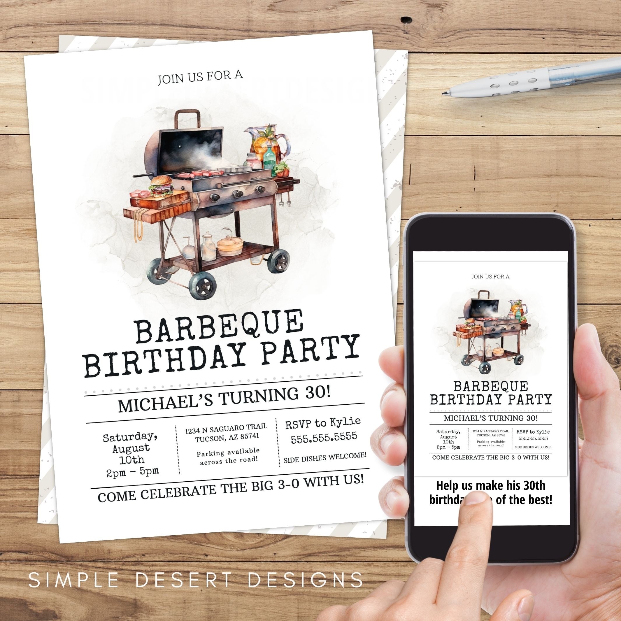 Modern Barbeque Birthday Party Invitation – Simple Desert Designs