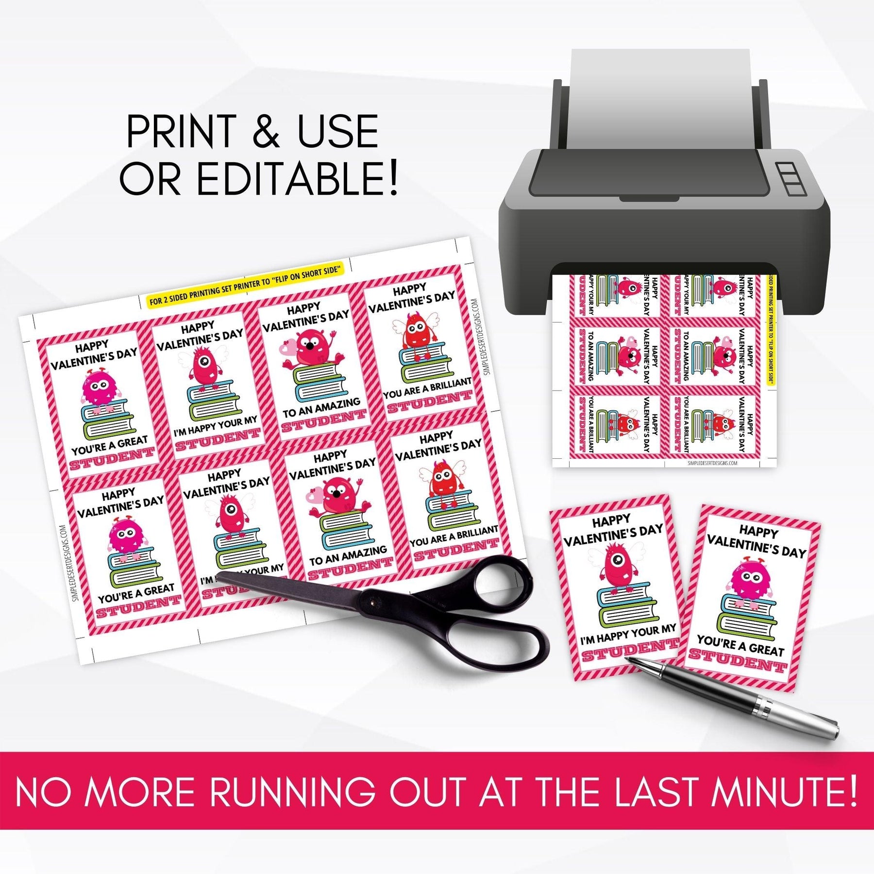 Monster Teacher Valentine's Day Tags – Simple Desert Designs