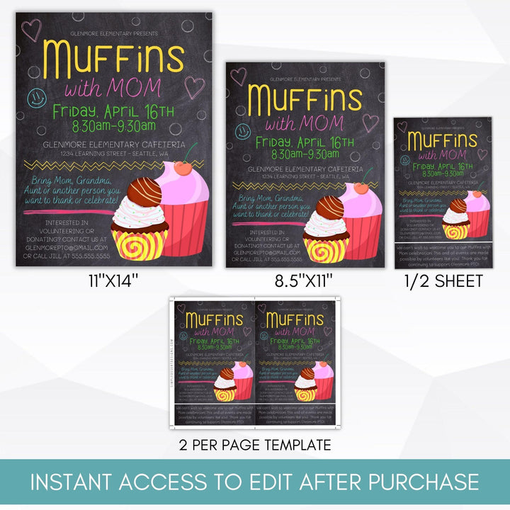 Muffins with Mom Invitation Event Flyer Set Editable Template | Simple ...