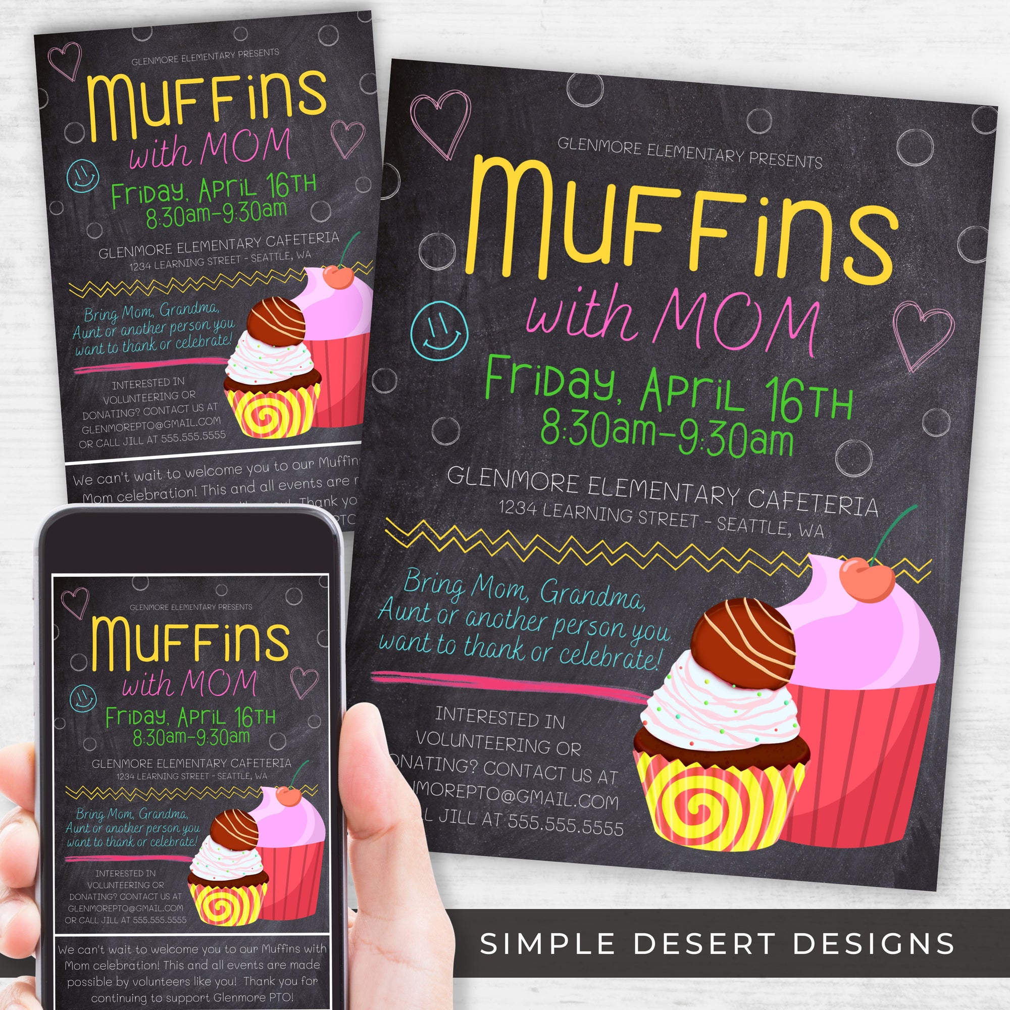 Editable Muffins with Mom Flyer - Simple Desert Designs