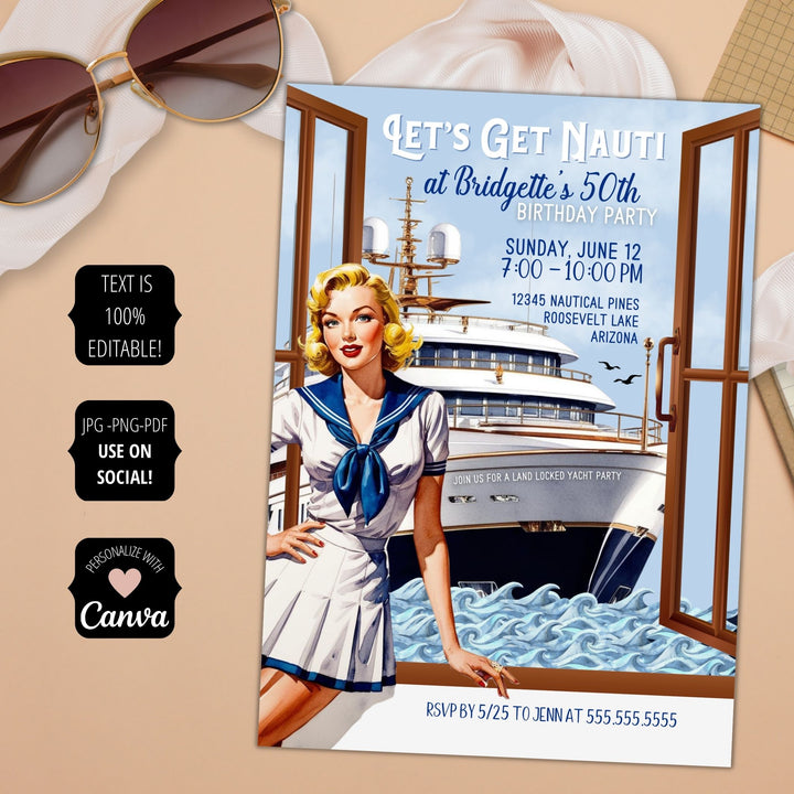 Retro Nautical Theme Party Boat Invitations | Simple Desert Designs