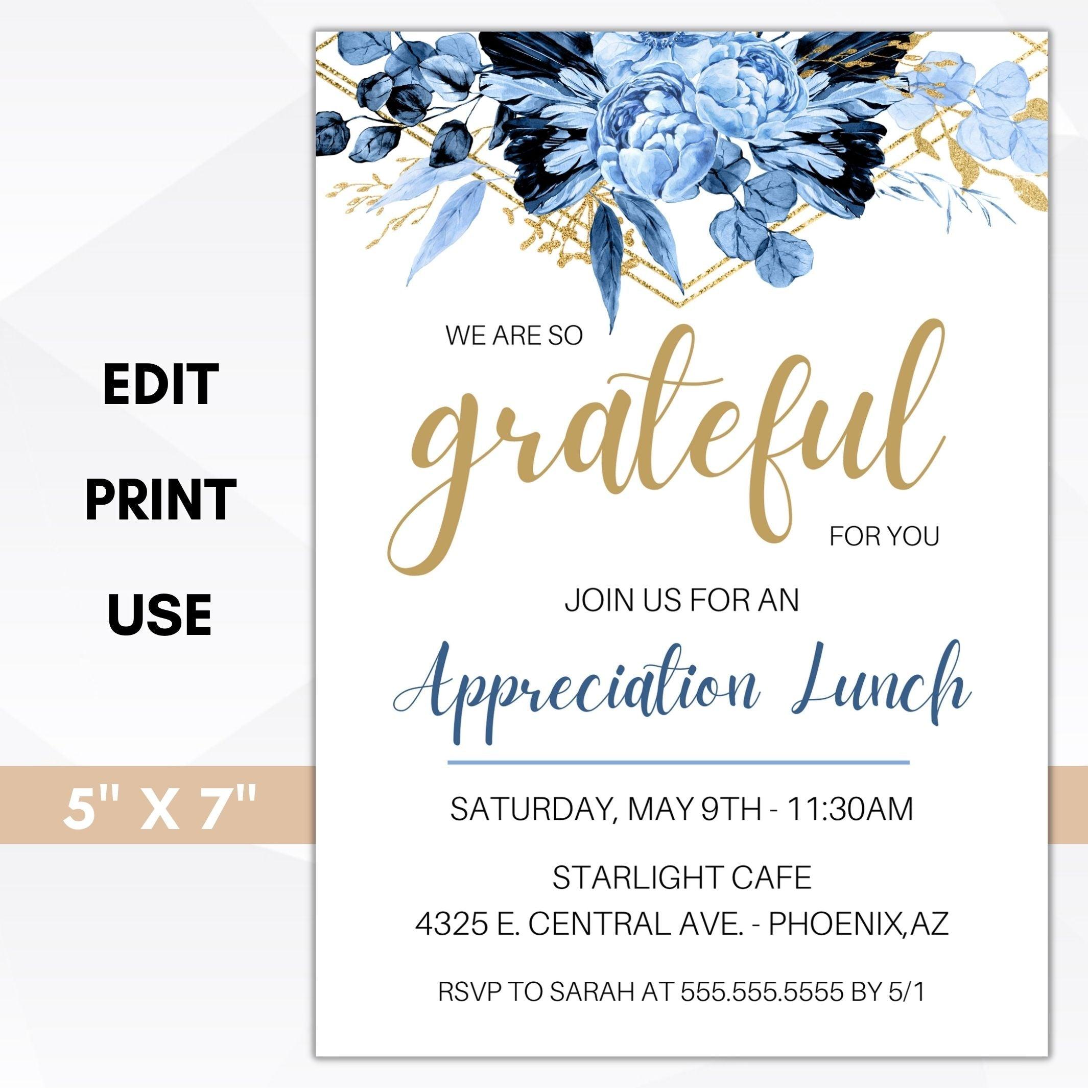 Navy Blue & Gold Floral Luncheon Invite – Simple Desert Designs