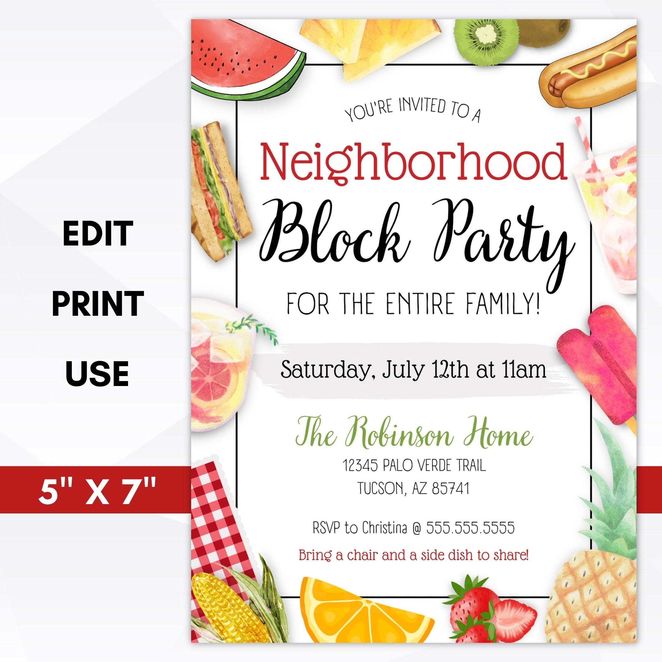 Neighborhood Block Party Invitation Ideas Editable Block Party Flyer,