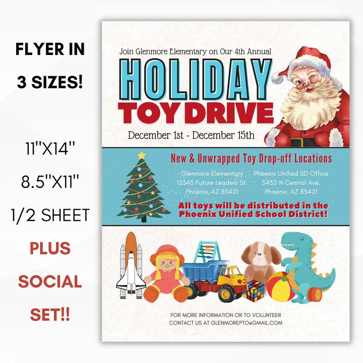 Nostalgic Santa Toy Drive Flyer Poster Social Bundle | Simple Desert ...