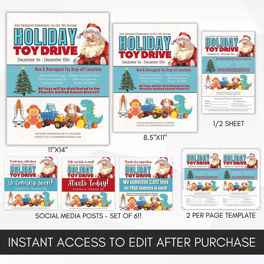 Nostalgic Santa Toy Drive Flyer Poster Social Bundle | Simple Desert ...