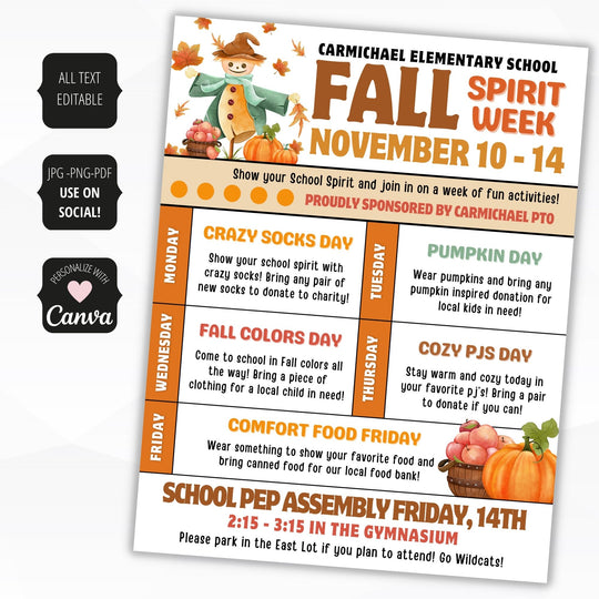 Fall Spirit Week Template – Simple Desert Designs