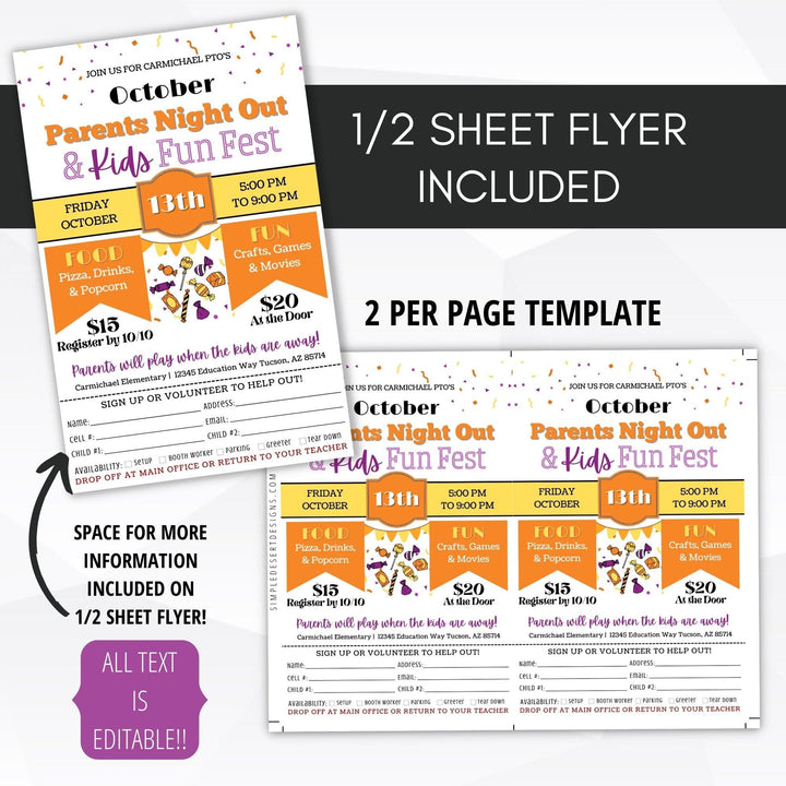 October Parents Night Out Flyer Set | Simple Desert Designs
