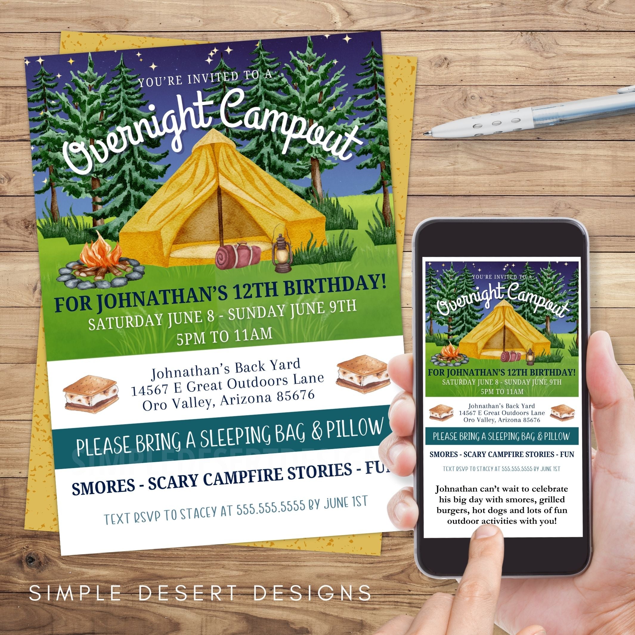 Outdoor Camping Campout Birthday Invite – Simple Desert Designs