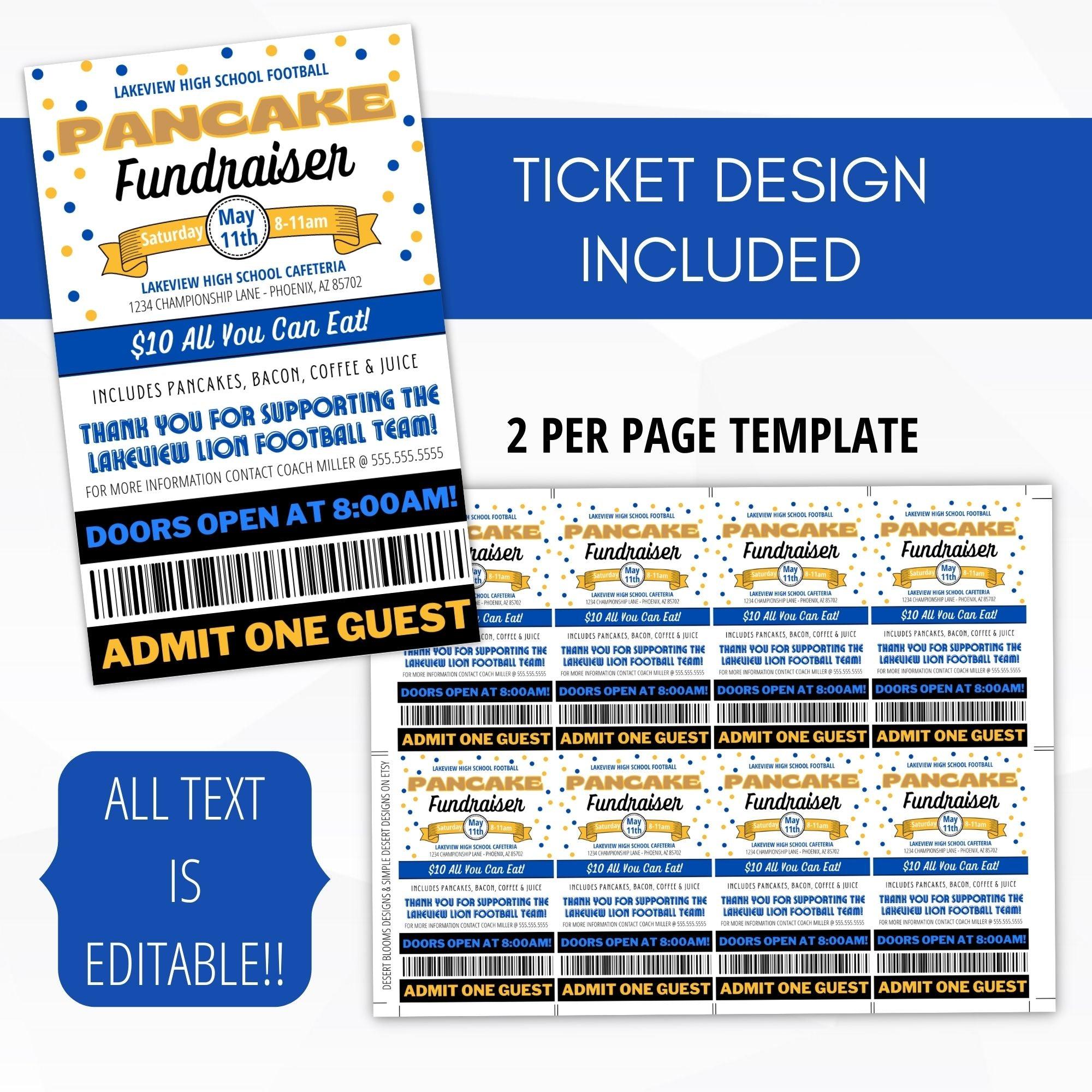 Pancake Breakfast Fundraiser Flyer & Ticket Template - Simple Desert ...