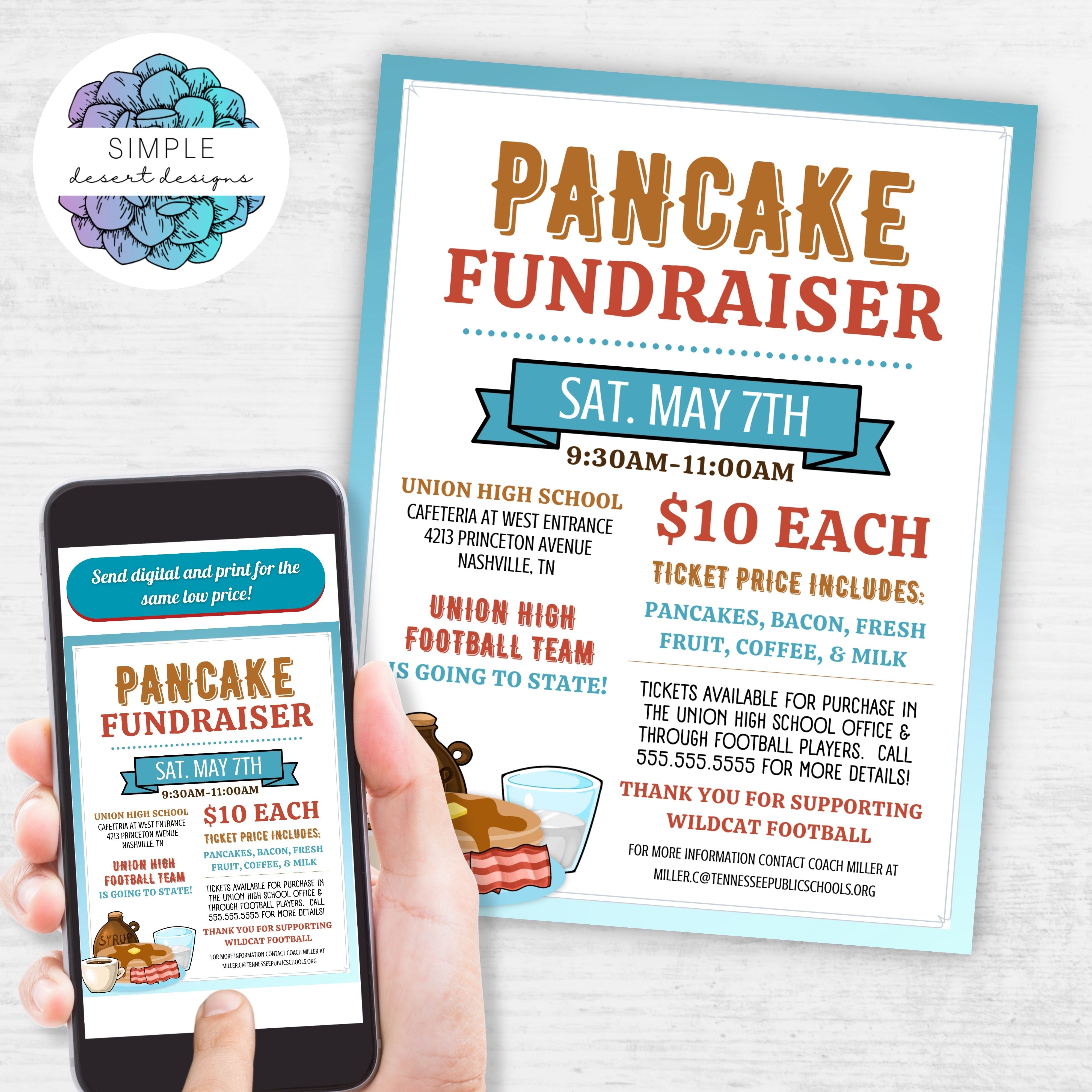 Pancake Breakfast Fundraiser Event Flyer – Simple Desert Designs