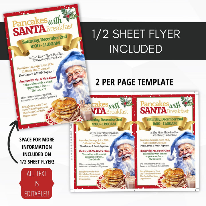 Pancakes with Blue Santa Event Flyers | Simple Desert Designs