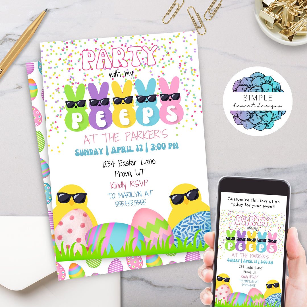 Party With My Peeps Easter Egg Hunt Invitation | Simple Desert Designs