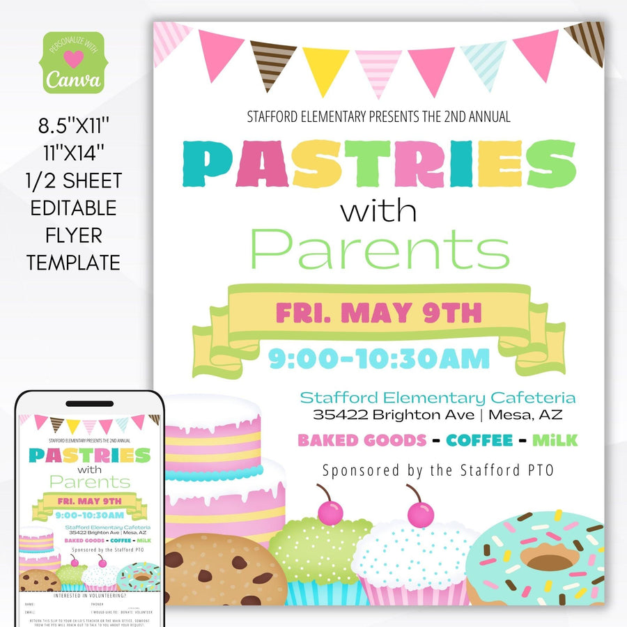 Pastries with Parents Invitation Flyers – Simple Desert Designs