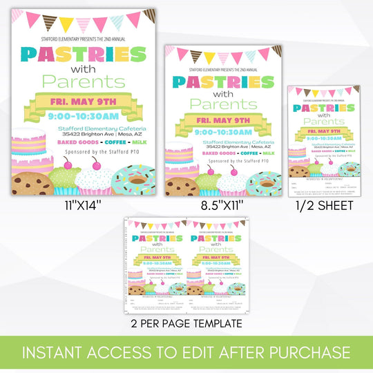 Pastries with Parents Invitation Event Flyer Set | Simple Desert Designs