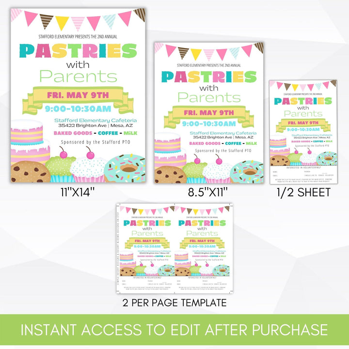 Pastries with Parents Invitation Event Flyer Set | Simple Desert Designs