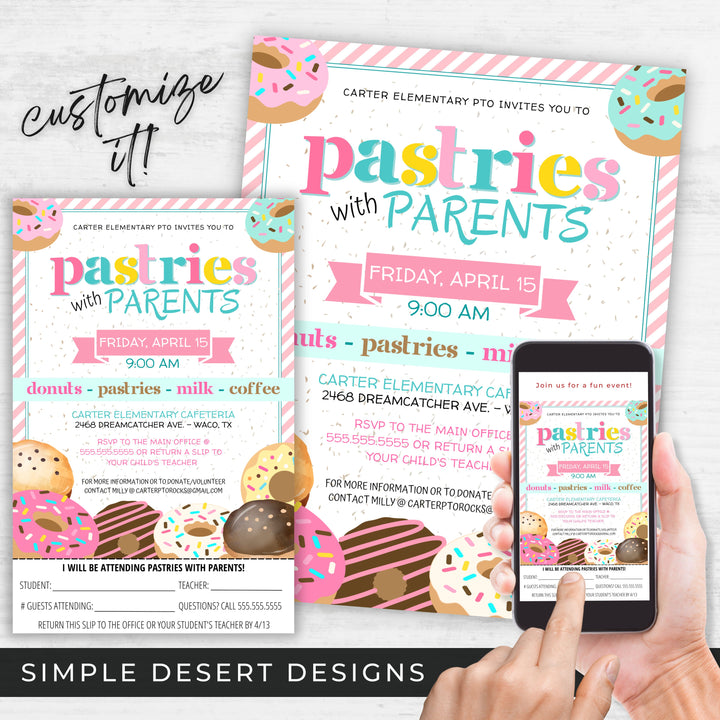 Pastries with Parents Invitation Event Flyer Set | Simple Desert Designs