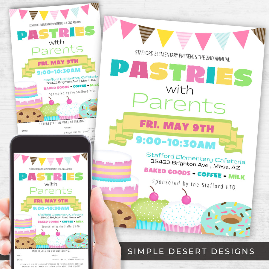 Pastries with Parents Invitation Flyers – Simple Desert Designs