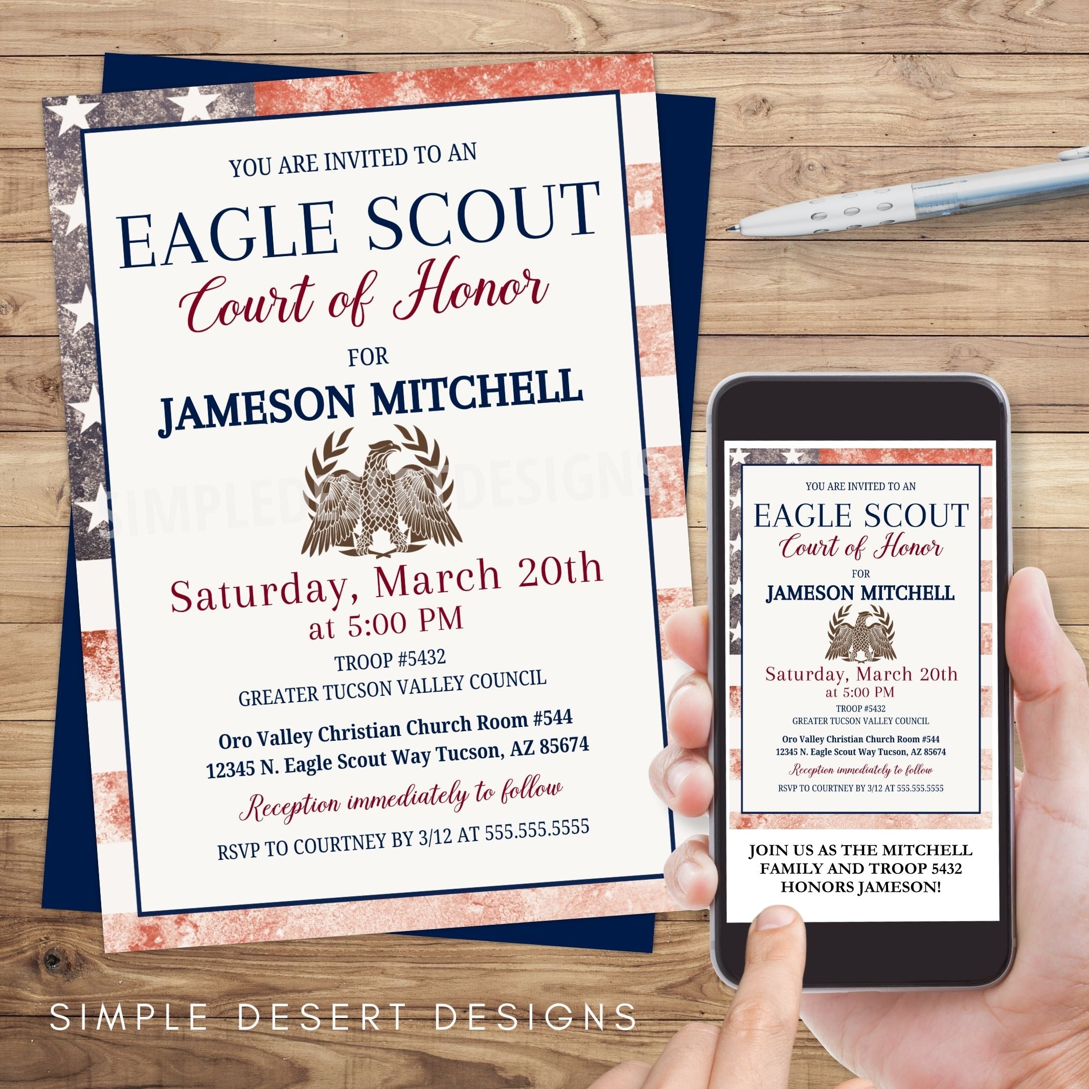 Patriotic Court of Honor Invitation – Simple Desert Designs