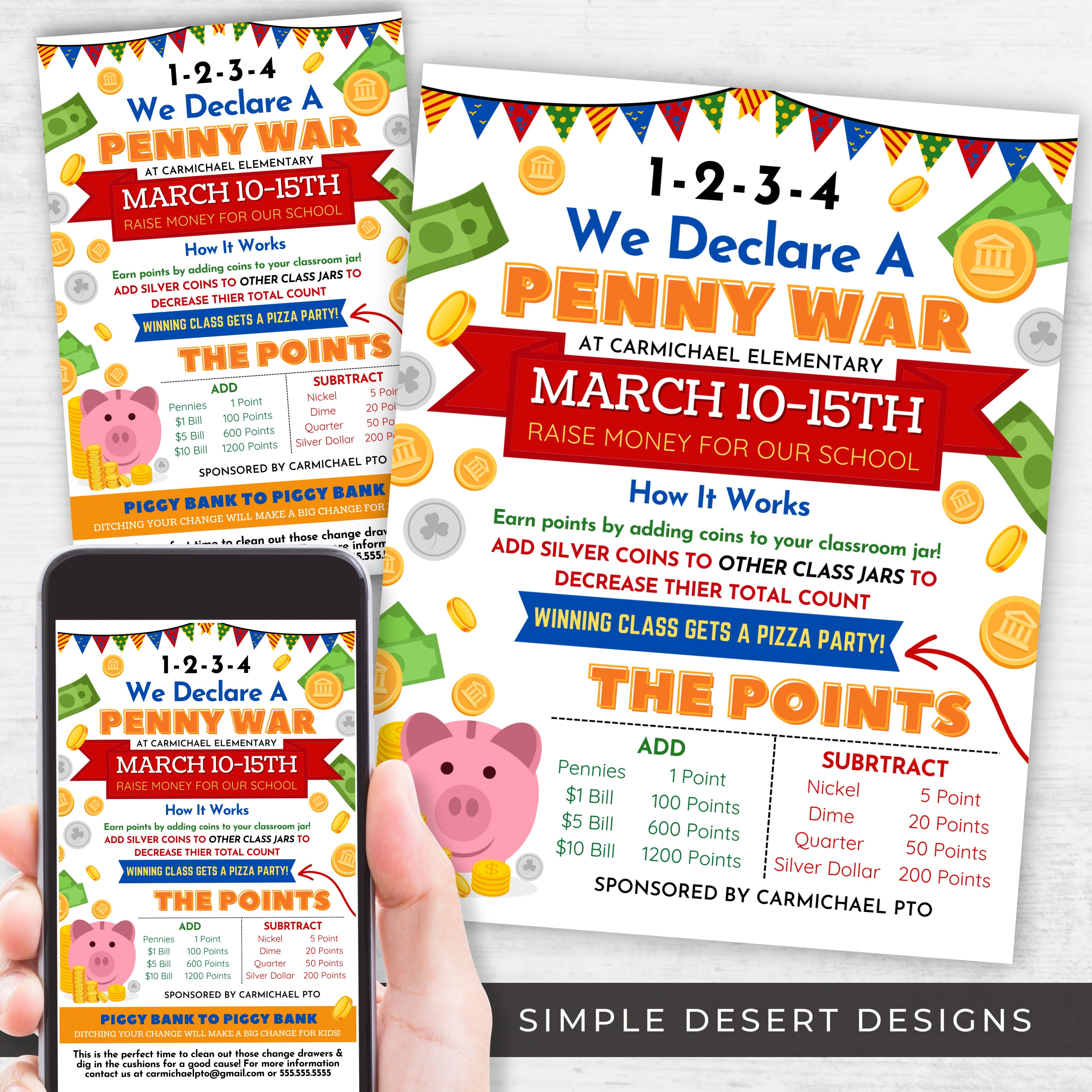 Penny Wars Fundraiser Flyer Set – Simple Desert Designs