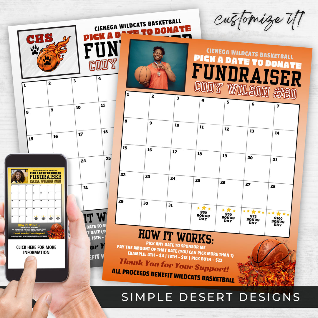 Pick a Day Calendar Fundraiser Basketball | Simple Desert Designs