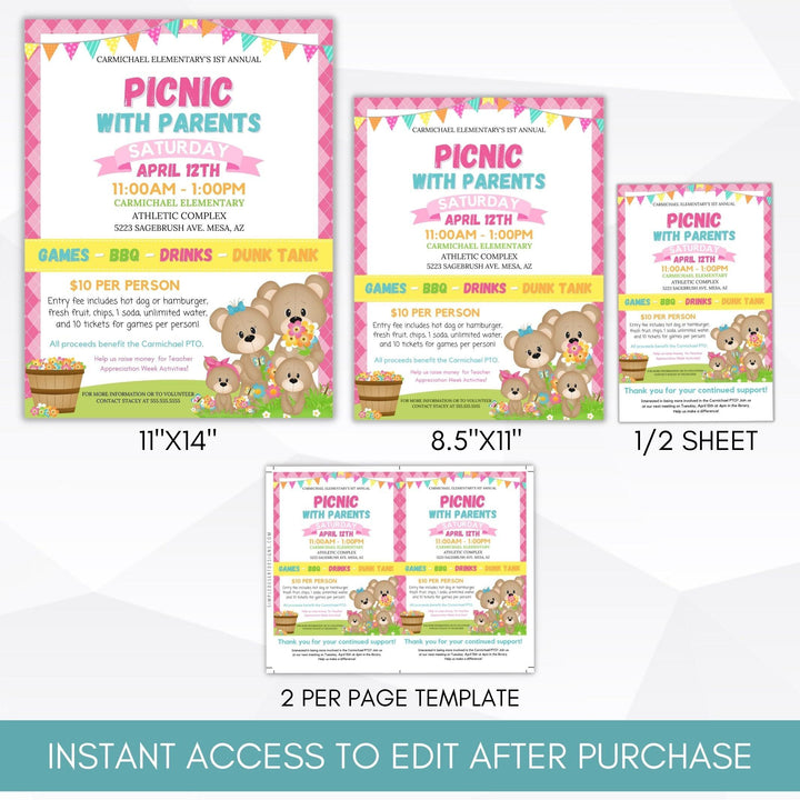 Picnic Lunch Invitation Flyer Set Editable Template | Simple Desert Designs