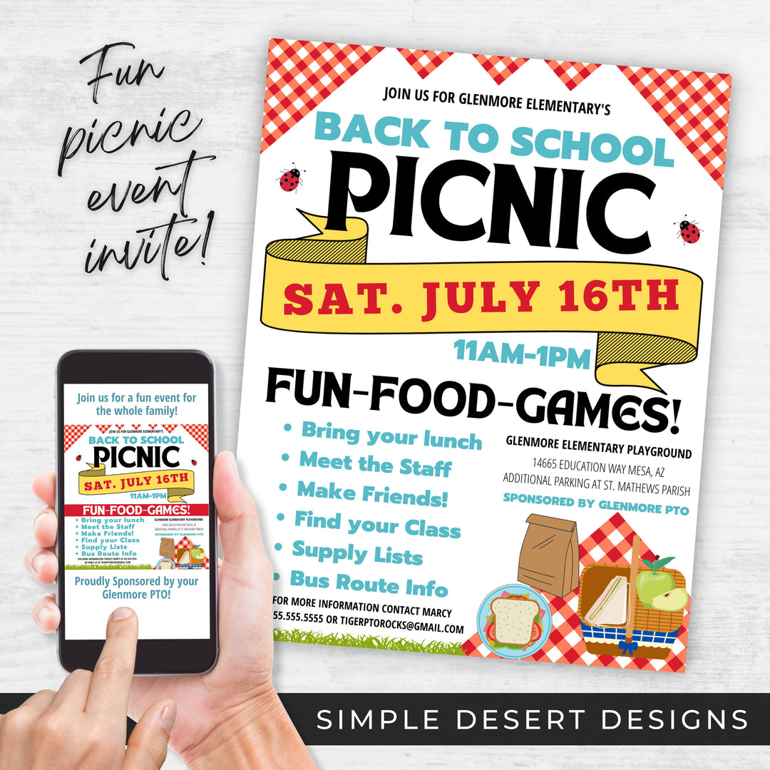 Cute School Picnic Party Invitation Flyers | Simple Desert Designs
