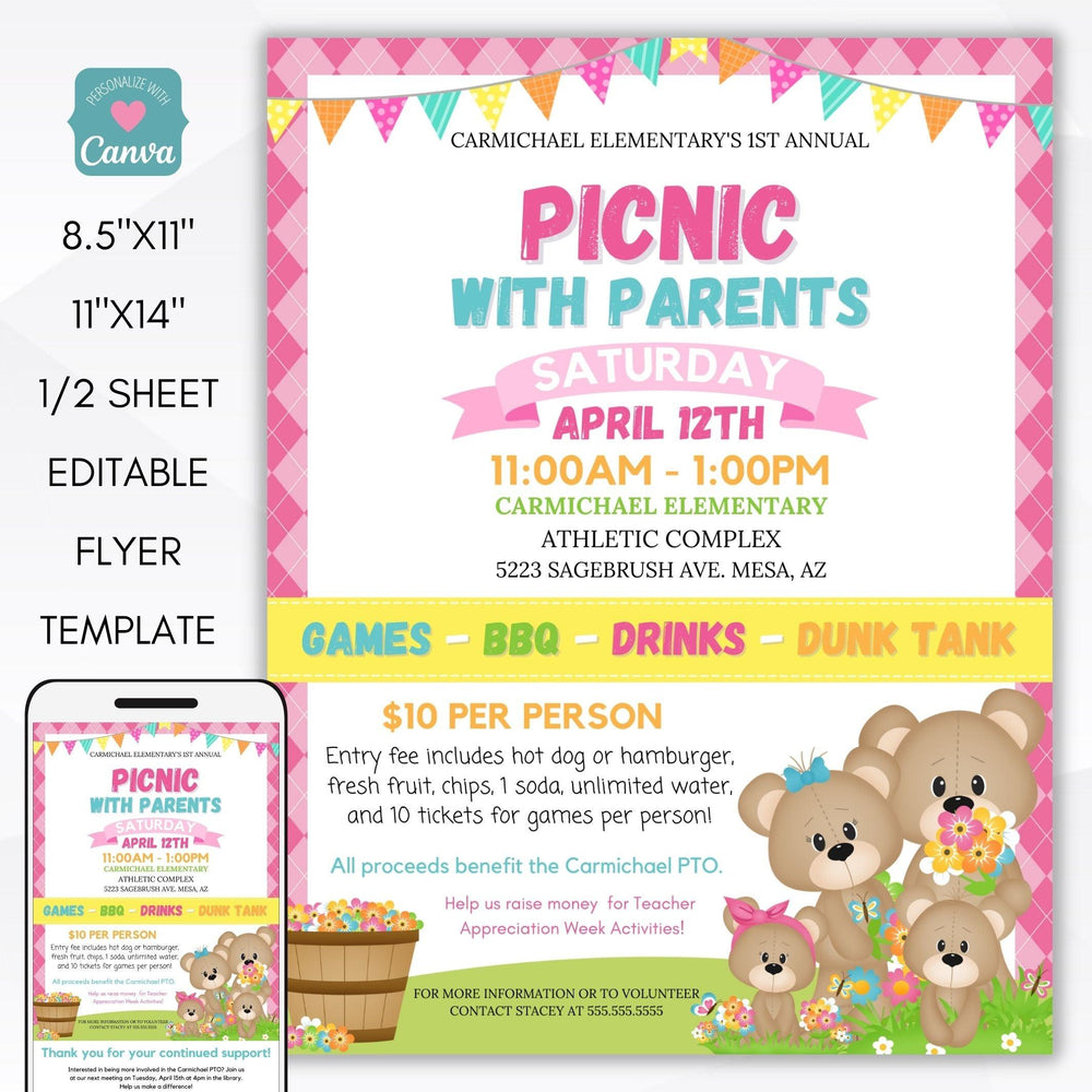 Picnic Lunch Invitation Flyer Set Editable Template | Simple Desert Designs