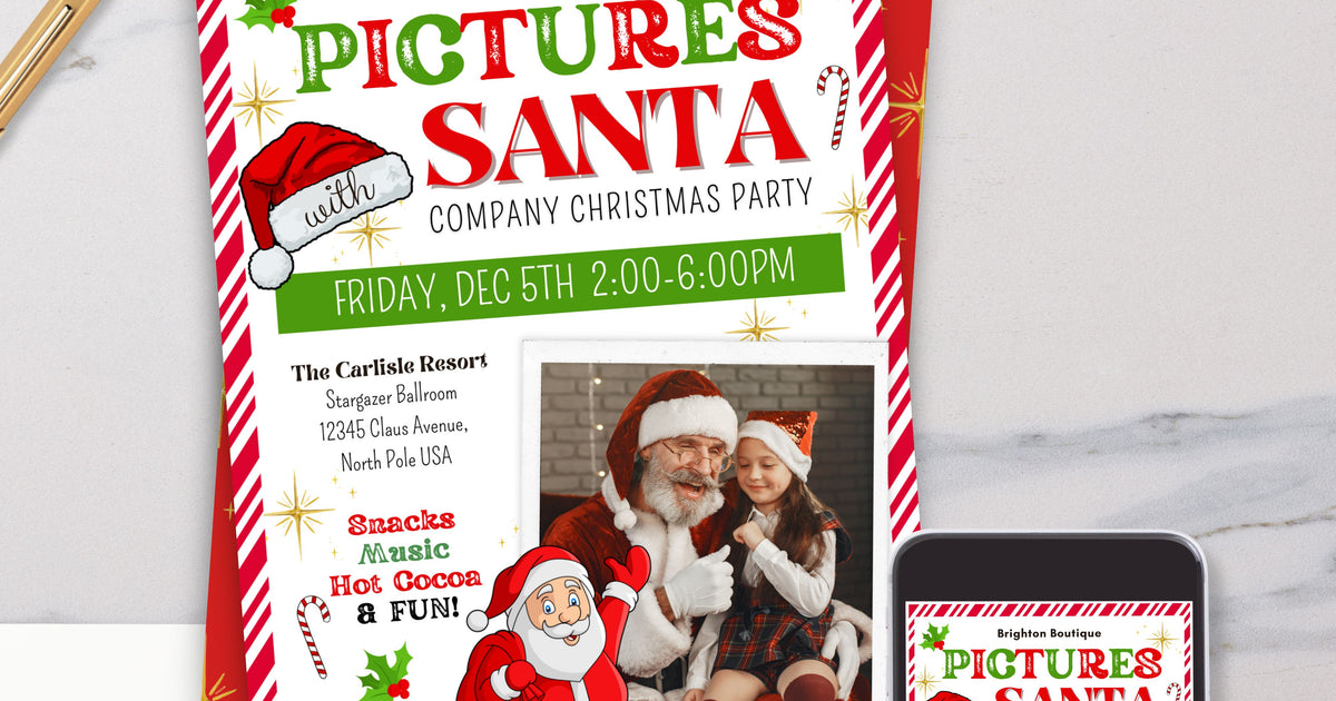 Pictures with Santa Christmas Party Invite | Simple Desert Designs