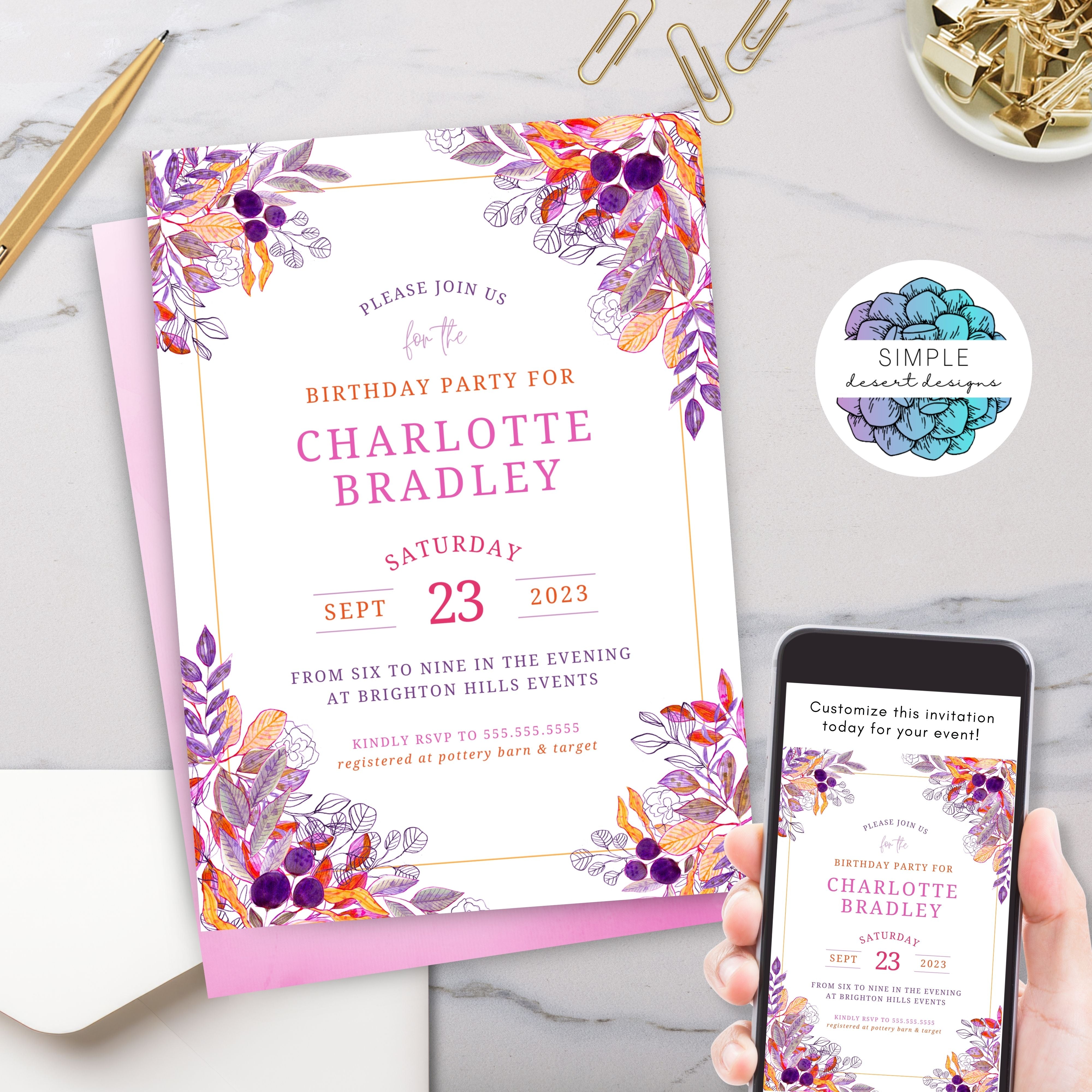 Hand Drawn Birthday Invitations Hand Drawn Invite Etsy