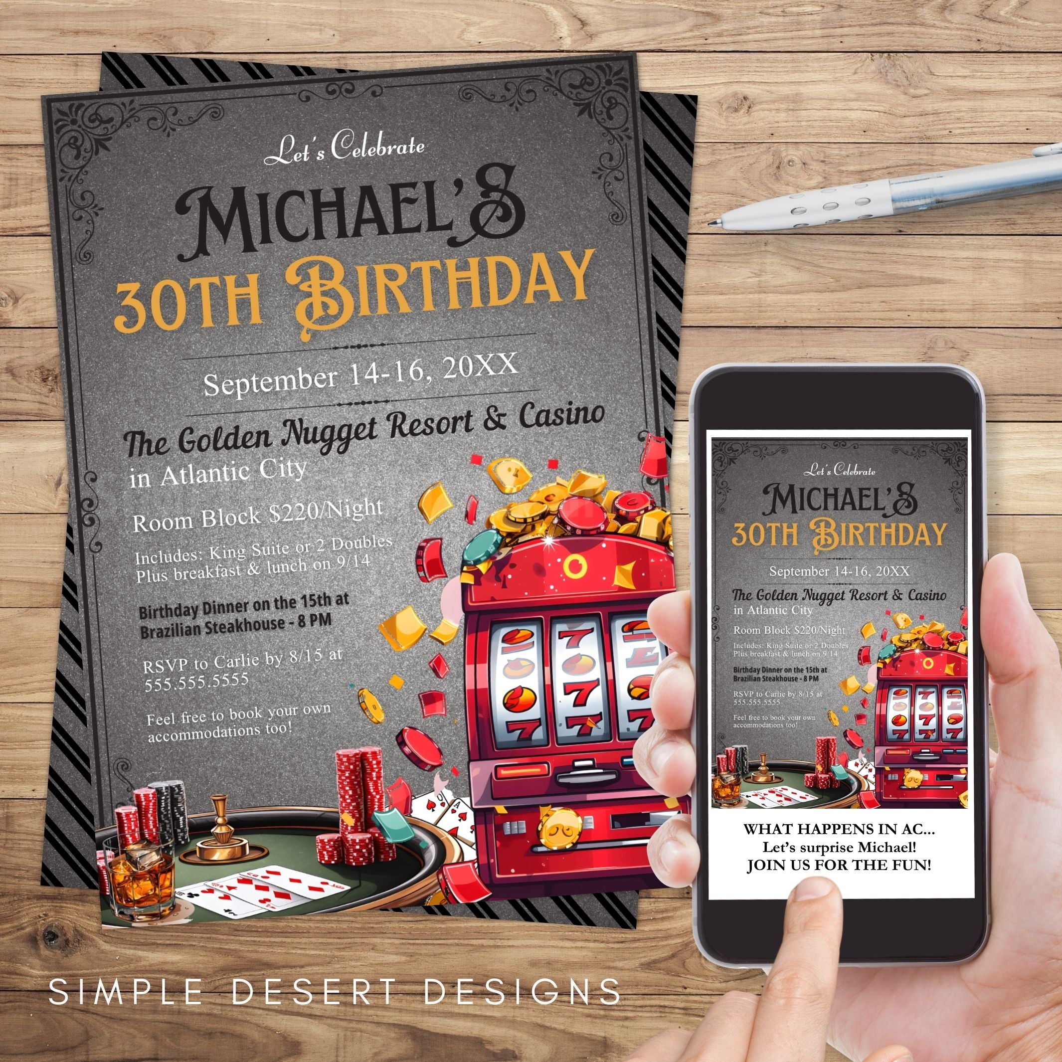 Elegant Poker Casino Event Invitation – Simple Desert Designs