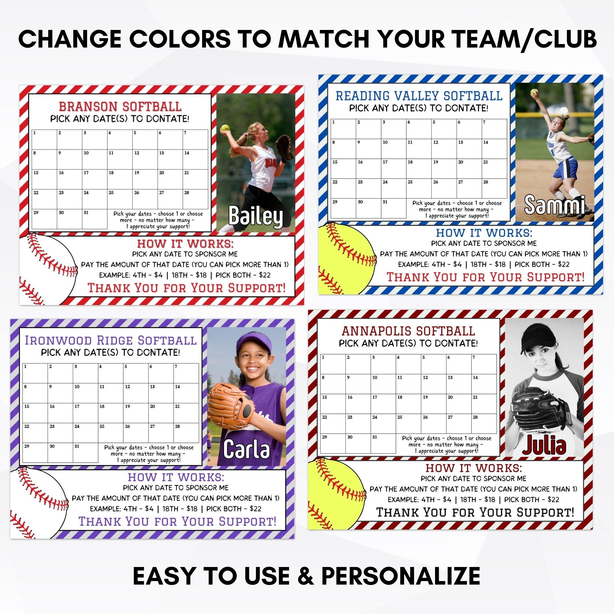 Softball Fundraiser Idea - Cash Calendar – Simple Desert Designs