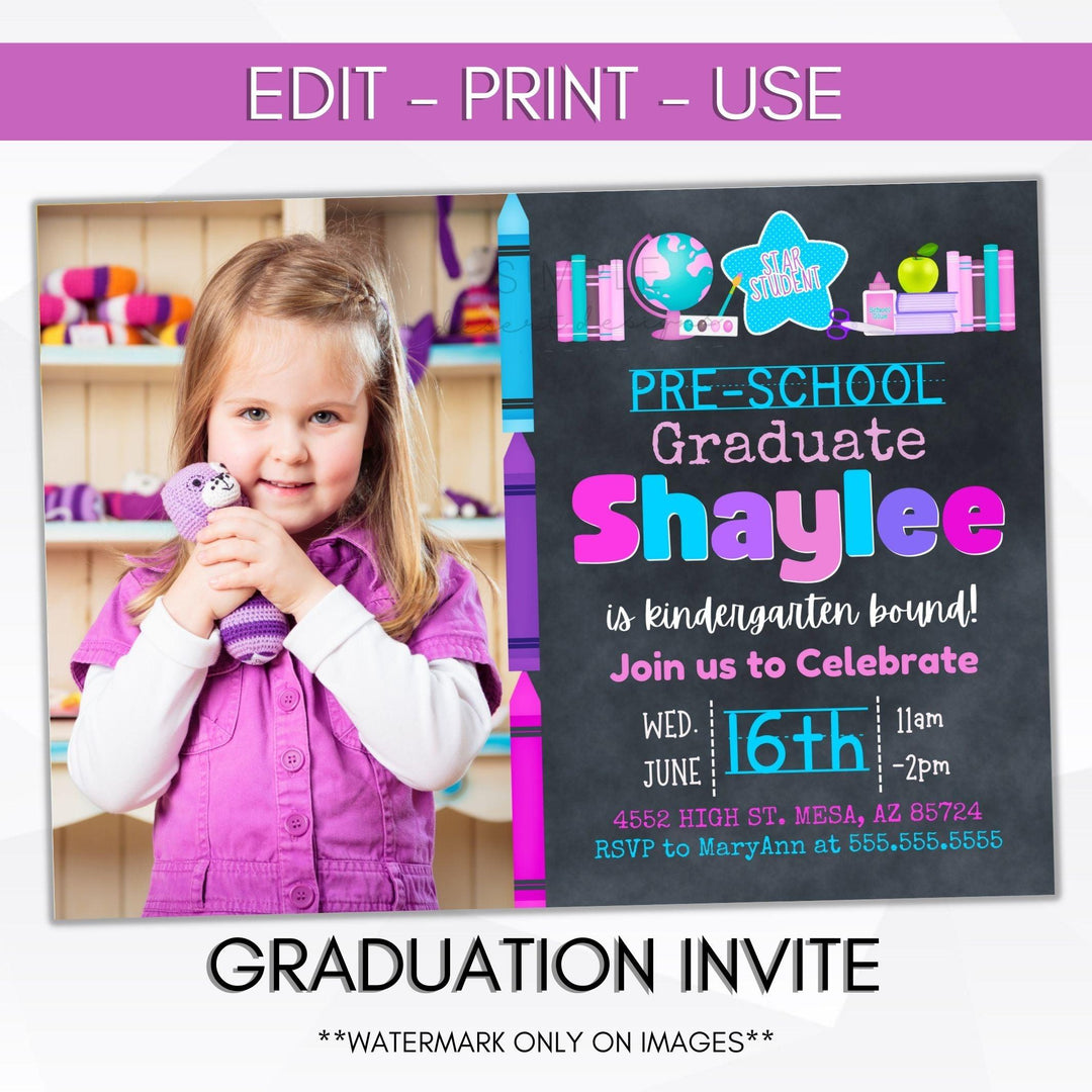 Preschool Graduation Party Invitation Pink | Simple Desert Designs