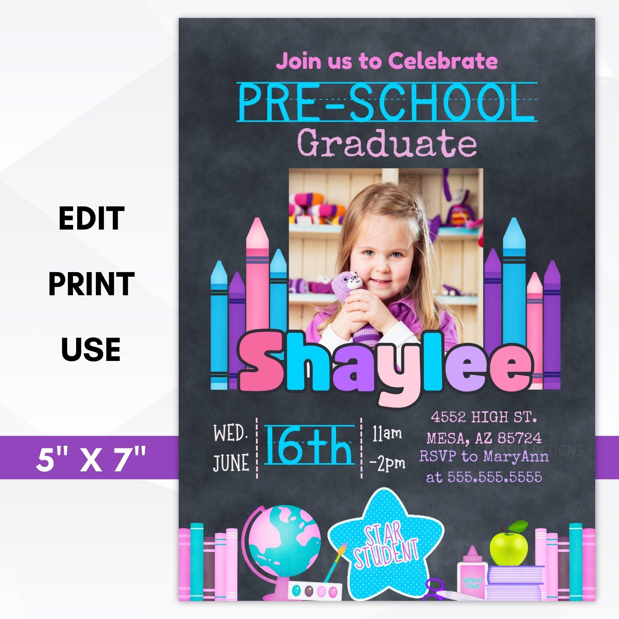 Preschool Graduation Party Photo Invite – Simple Desert Designs