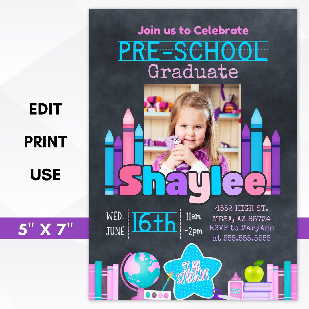 Preschool Graduation Party Photo Invite | Simple Desert Designs