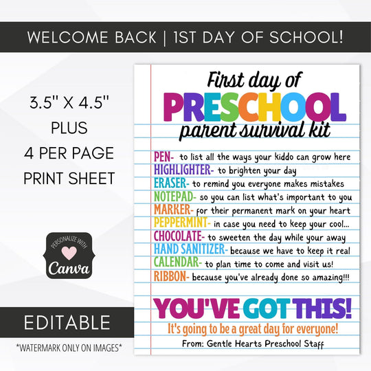 Preschool Parent Survival Kit Gift Tag – Simple Desert Designs