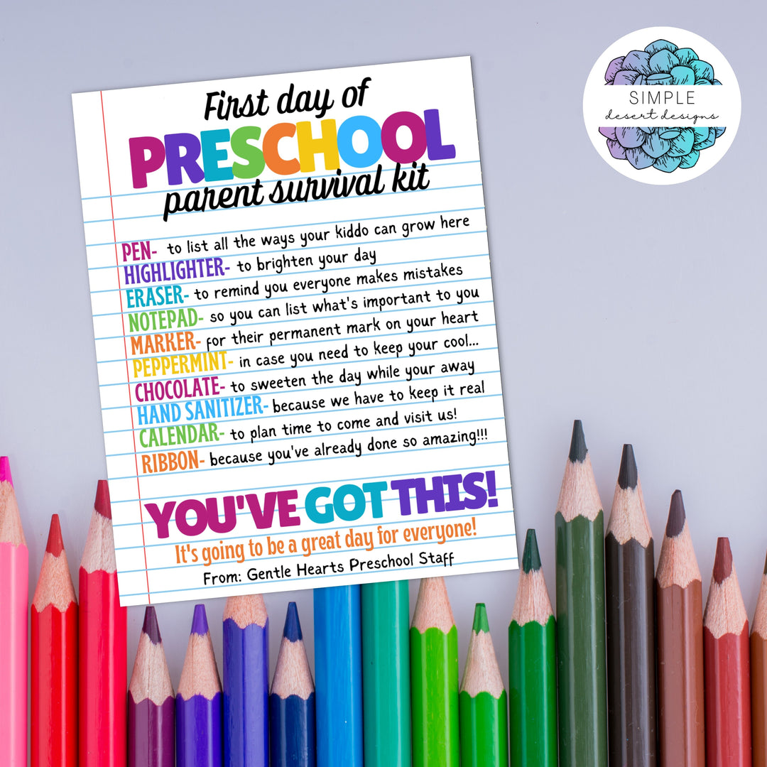 Preschool Parent Survival Kit Gift Tag | Simple Desert Designs