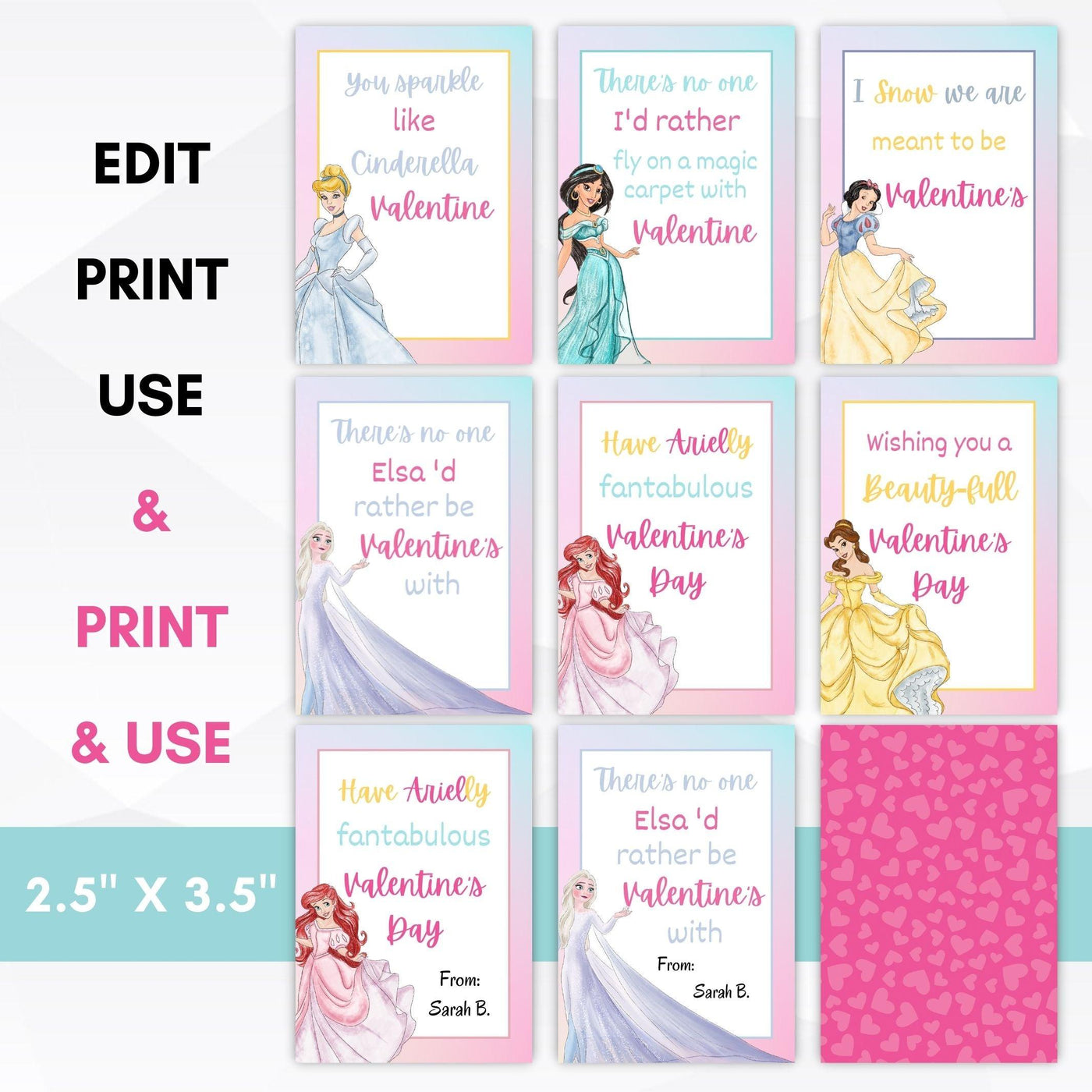 Princess Valentine Tag Template - Simple Desert Designs