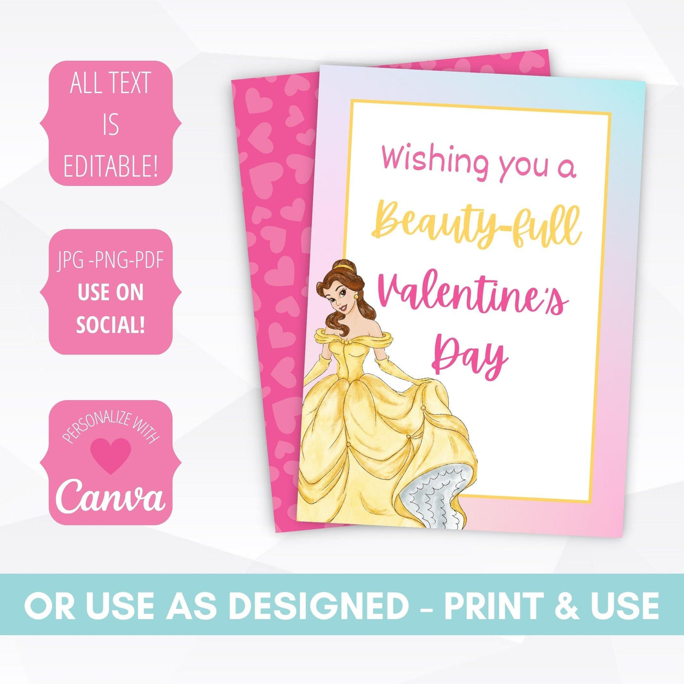 Princess Valentine Tag Template - Simple Desert Designs