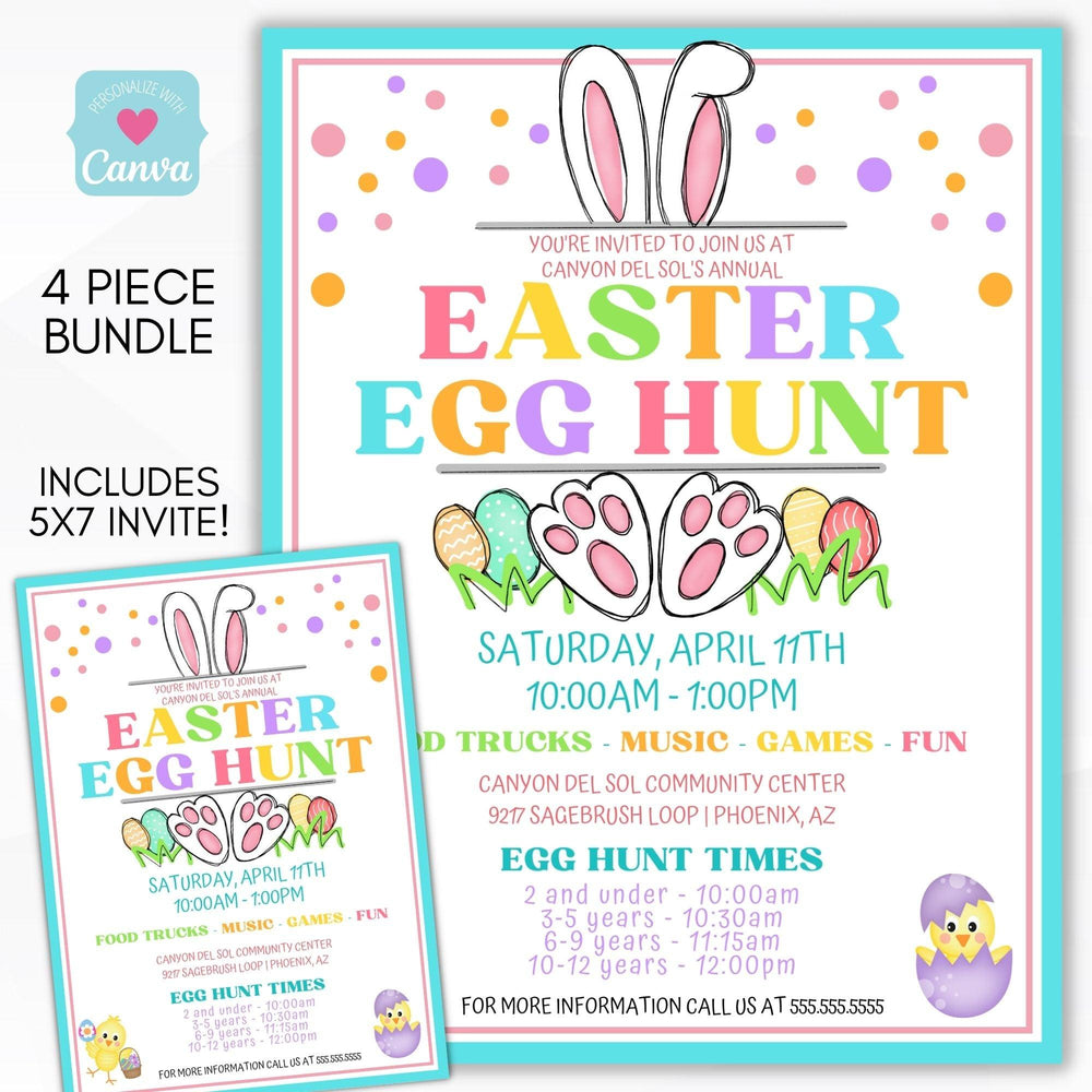 Printable Easter Egg Hunt Party Flyer Invite Bundle | Simple Desert Designs